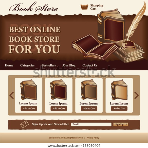 Book Store Template Website Vintage Style Stock Vector (Royalty Free ...