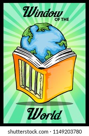 Book Window World Cartoon Hand Draw Stock Vector (Royalty Free ...