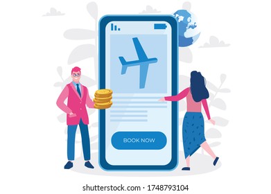 Cartoon Online Booking Ticket Concept Characters Stock Vector (Royalty ...