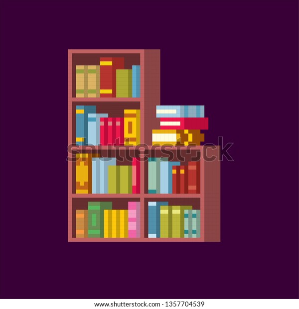 Bookcase Pixel Art Old School Computer Stock Vector (Royalty Free ...