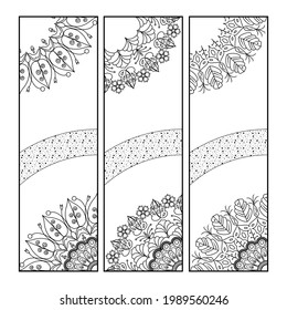 Bookmarks Floral Pattern Black Outline Drawing Stock Vector (Royalty ...