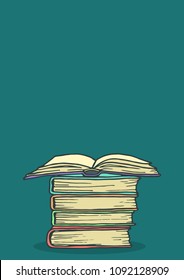 Books Stack Sketch On Teal Background Stock Vector (Royalty Free ...