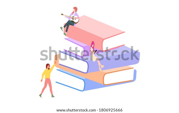 Books Stacked Stack People Sit On Stock Vector (Royalty Free ...