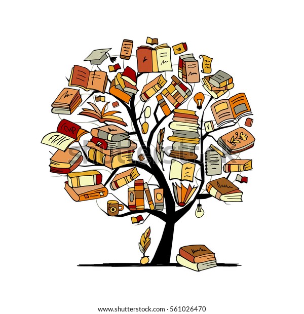 Books Tree Sketch Your Design Stock Vector (Royalty Free) 561026470