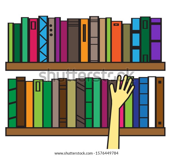 Bookshelf Hand Reaches Book Vector Illustration Stock Vector (Royalty ...