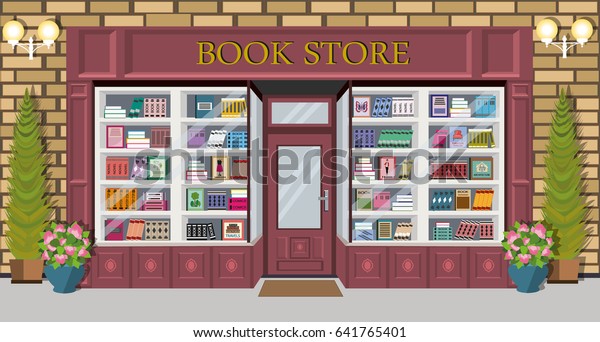 Bookstore Facade Design Bright Books On 스톡 벡터(로열티 프리) 641765401