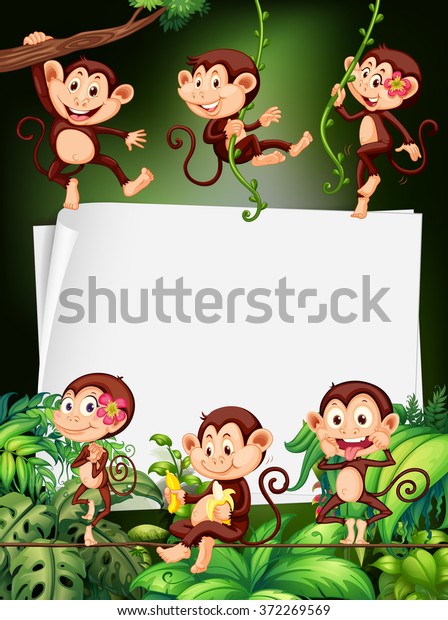 Border Design Monkeys Forest Illustration Stock Vector (Royalty Free ...