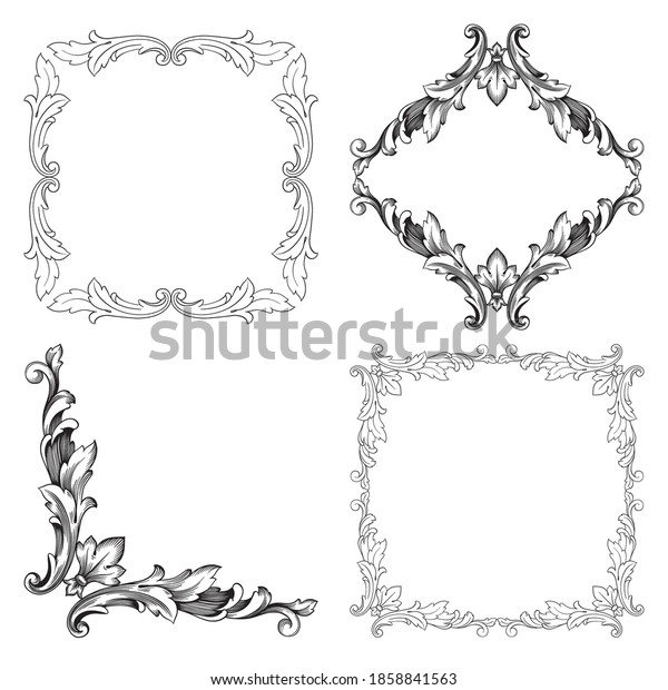 Border Frame Baroque Style Ornament Elements Stock Vector (Royalty Free ...