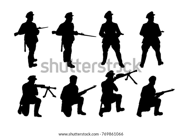 Border Guards Soldiers Silhouettes Set Stock Vector (Royalty Free ...