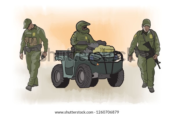 Border Patrol Atv Agents On Foot Stock Vector (Royalty Free) 1260706879 ...