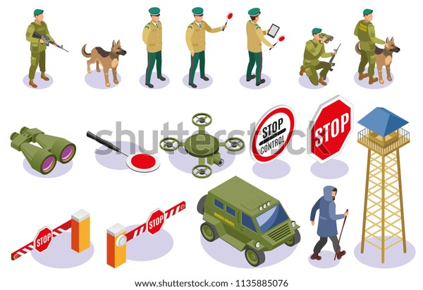 Border Service Isometric Icons Guards Equipment Stock Vector (Royalty ...
