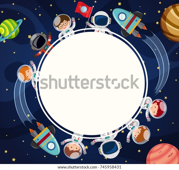 Border Template Astronauts Space Illustration Stock Vector (Royalty ...