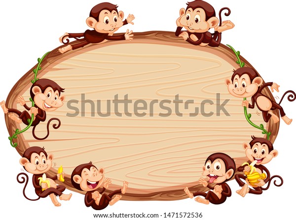 Border Template Design Cute Monkeys Illustration Stock Vector (Royalty ...