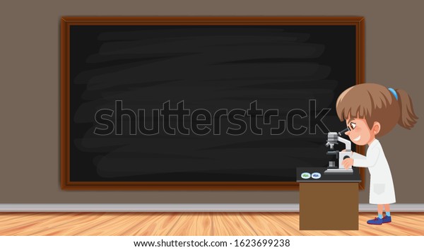 Border Template Girl Looking Microscope Illustration Stock Vector ...