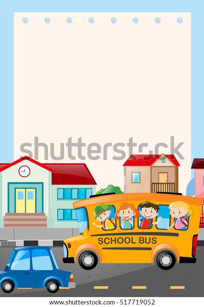 Border Template Kids On Bus Illustration Stock Vector (Royalty Free ...