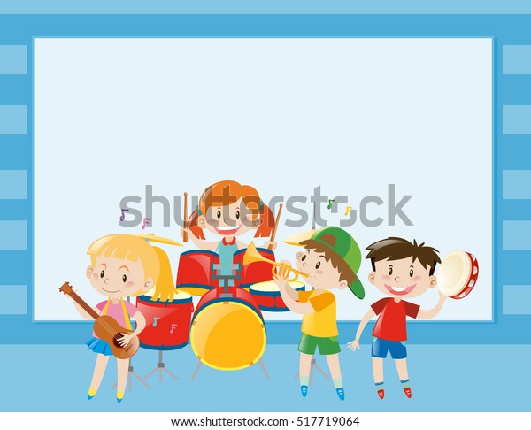 Border Template Kids Playing Music Band: เวกเตอร์สต็อก (ปลอดค่า ...