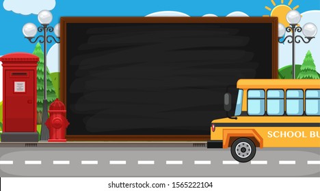 Border Template School Bus On Road Stock Vector (Royalty Free ...