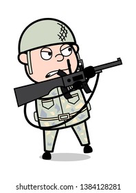 Pointing Gun Cute Army Man Cartoon Stock Vector (Royalty Free ...