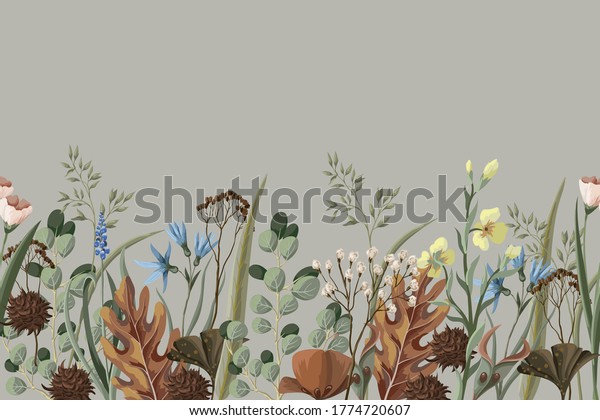 Border Wild Dried Flowers Autumn Trendy Stock Vector (Royalty Free ...