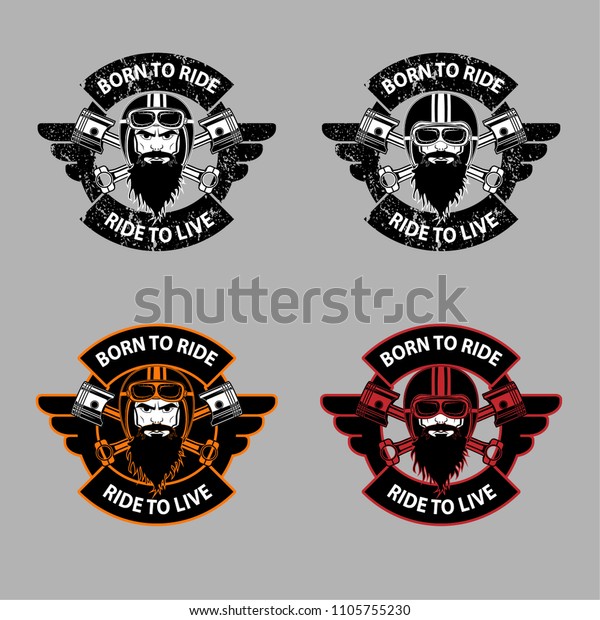 Born to ride ride to live motorcycle emblem set.