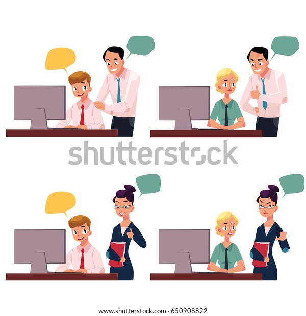 Boss Managing Employee Working On Computer Stock Vector (Royalty Free ...