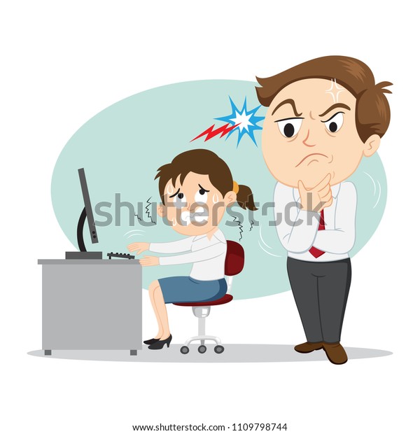 Boss Watching His Work Female Employee Stock Vector (Royalty Free ...