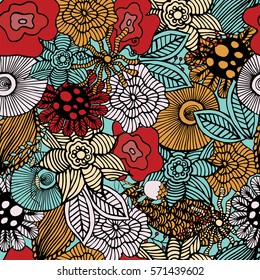 Botanic Texture Detailed Flowers Illustrations Doodle Stock Vector ...