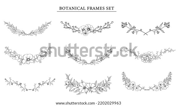 Botanical Frame Set Hand Drawn Floral Stock Vector (Royalty Free ...