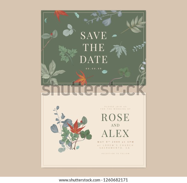 Botanical Wedding Invitation Card Template Design Stock Vector (Royalty ...