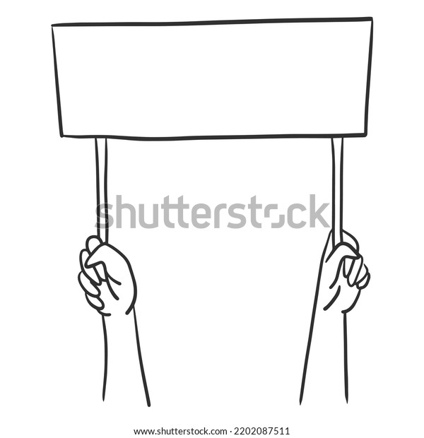Both Hands Holding Banner Doodle Vector Stock Vector (Royalty Free ...