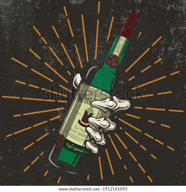 Bottle Irish Whiskey Skeleton Hand Design Stock Vector (Royalty Free ...