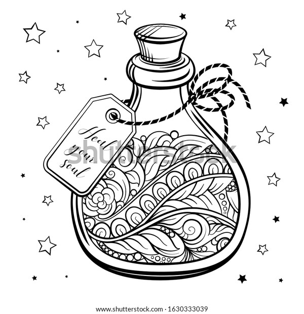 Bottle Magic Calming Potion Black White Stock Vector (Royalty Free ...