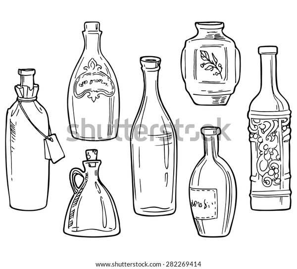 Bottles Set Different Bottles Line Illustration Stock Vector (Royalty ...