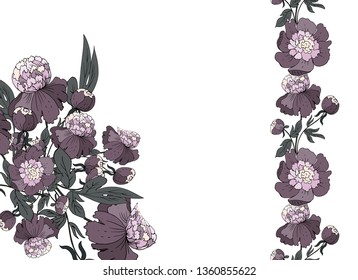 Bouquet Peonies Seamless Border Vector Illustration Stock Vector ...