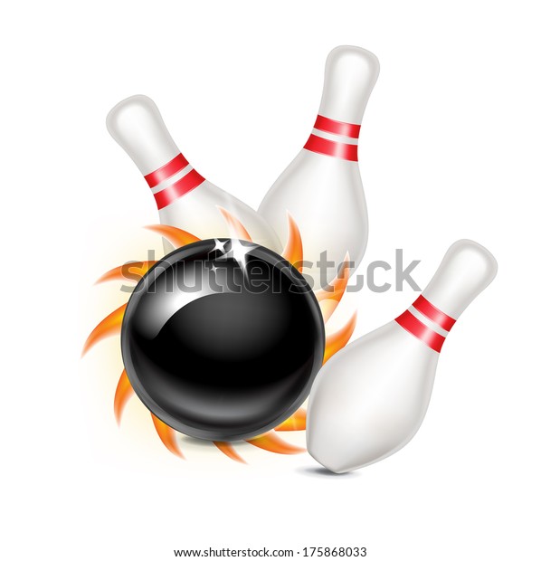 Bowling Ball Fire Hitting Pins Isolated Stock Vector (Royalty Free ...