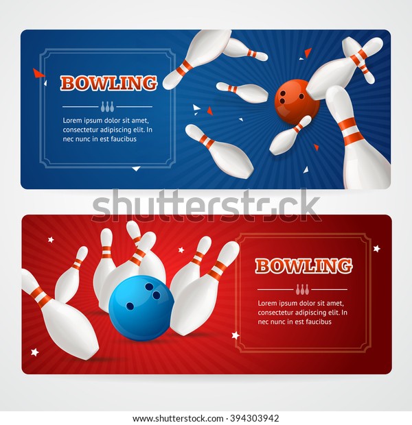 Bowling Colored Horizontal Banner Card Set Stock Vector (Royalty Free ...