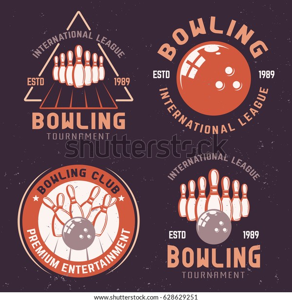 Bowling Tournament Colored Emblems Labels Logos Stock Vector (Royalty ...