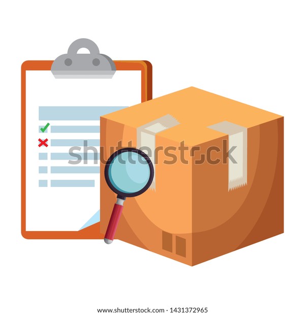 Box Carton Magnifying Checklist Delivery Service Stock Vector (Royalty ...