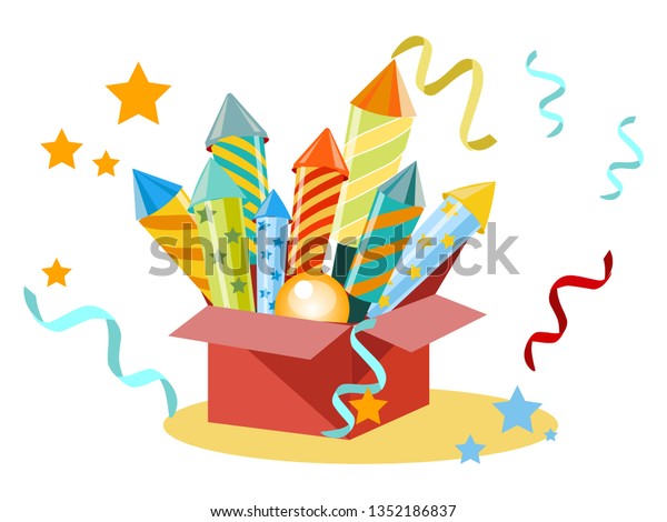 Box Fireworks Firecrackers Set Holiday Minimalist Stock Vector (Royalty ...