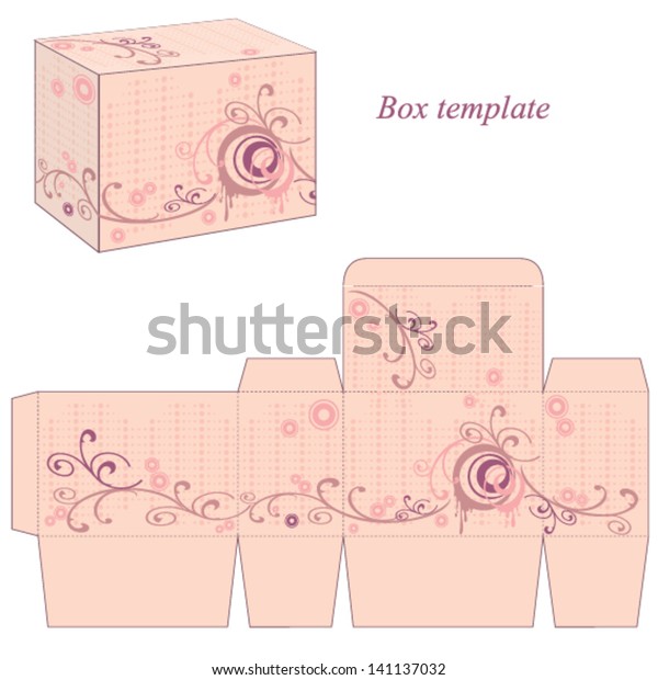 Box template with abstract flowers and wavy lines. Vector illustration.