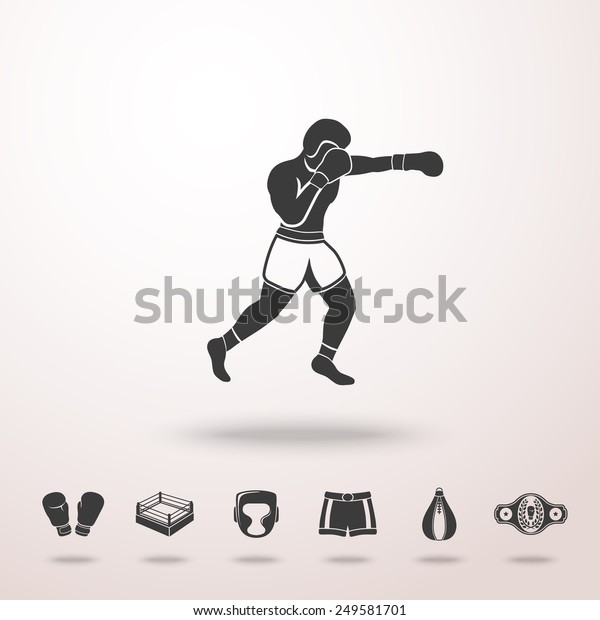 Boxer Shadow Set Boxing Icons Gloves Stock Vector (Royalty Free ...