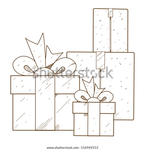 Boxes Gifts Outline Drawing Coloring Vintage Stock Vector (Royalty Free ...