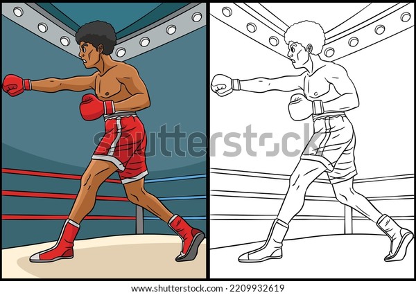 Boxing Coloring Page Colored Illustration Stock Vector (Royalty Free ...