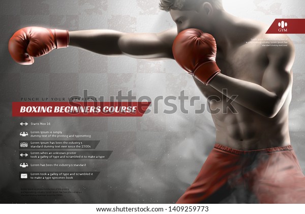 Boxing Course Ads 3d Illustration Handsome Stock Vector (Royalty Free ...