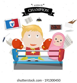 Boxing Kid Character Vector Illustration Stock Vector (Royalty Free ...