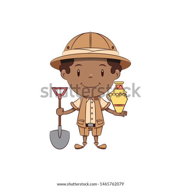 Boy Archaeologist Happy Cute Child Stock Vector (Royalty Free) 1465762079