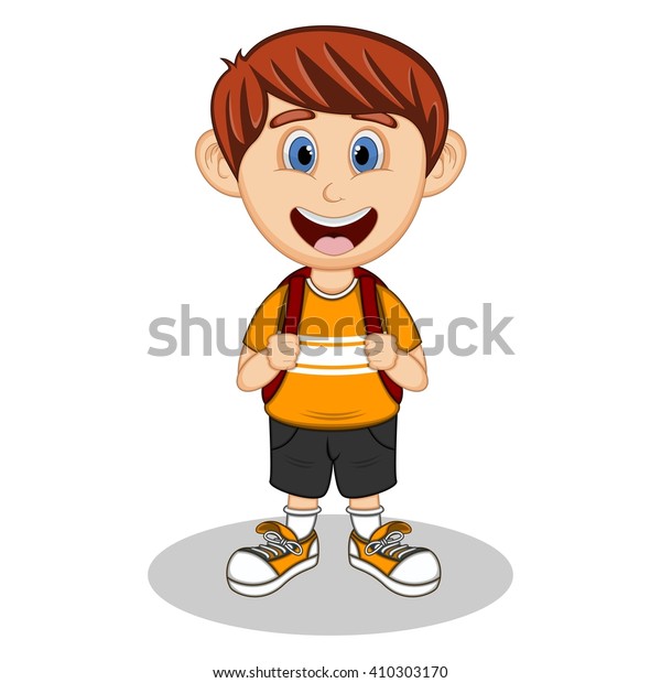 Boy Backpack Cartoon Vector Illustration: เวกเตอร์สต็อก (ปลอดค่า ...