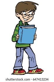 Illustration Cute Cartoon Boy Reading Book: เวกเตอร์สต็อก (ปลอดค่า ...