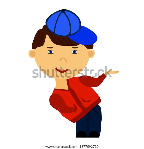 Boy Blue Cap College Red Jacket Stock Vector (Royalty Free) 1877592730 ...