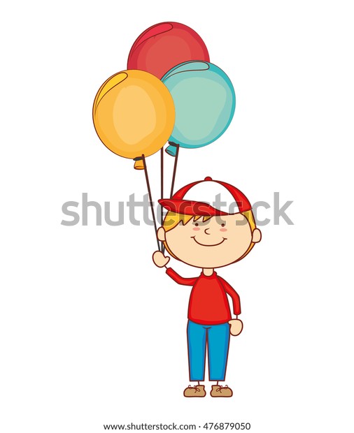 Boy Cartoon Balloons Happy Isolated Design: vetor stock (livre de ...